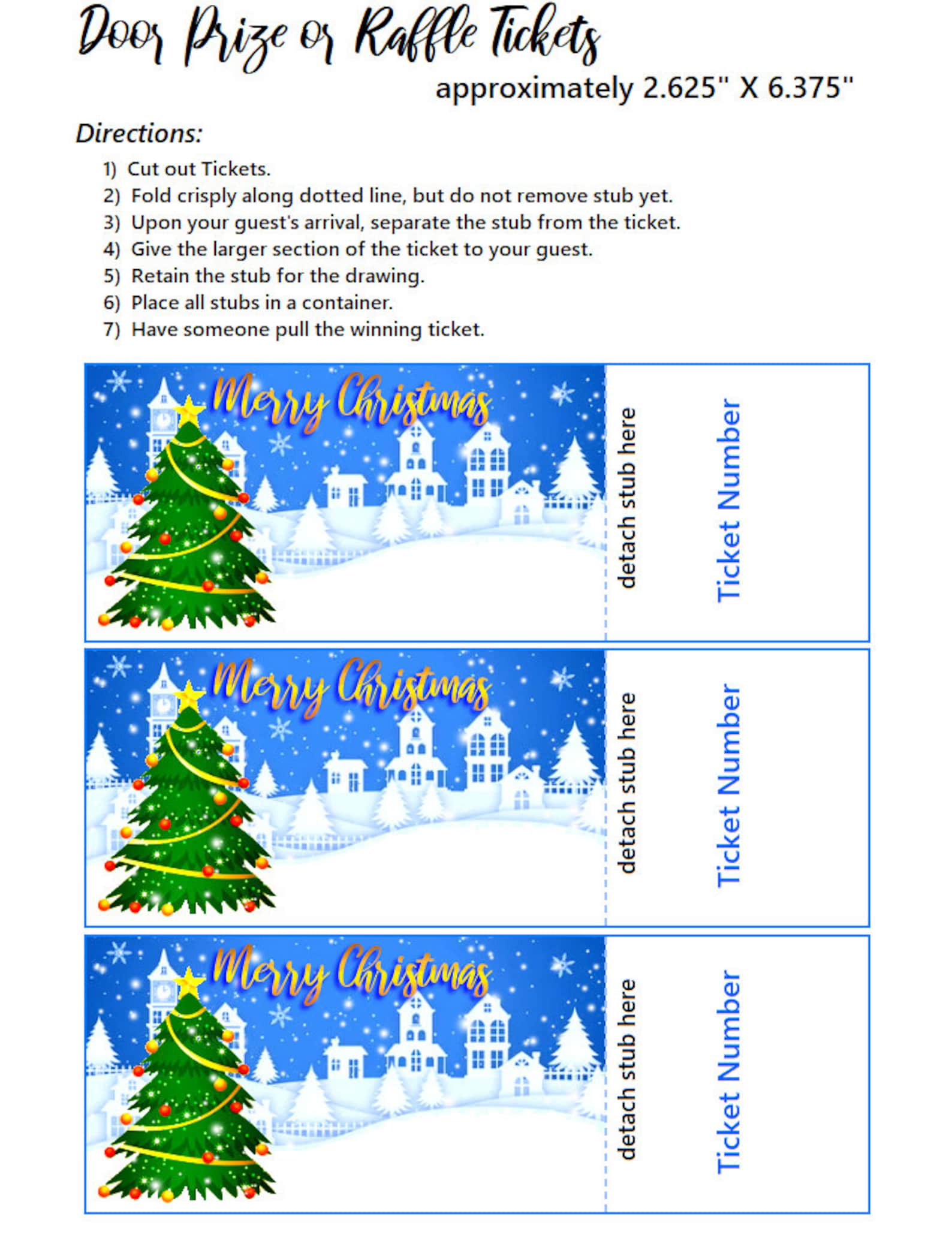 80 Numbered Tickets- Printable Christmas Door Prize Tickets, Printable ...