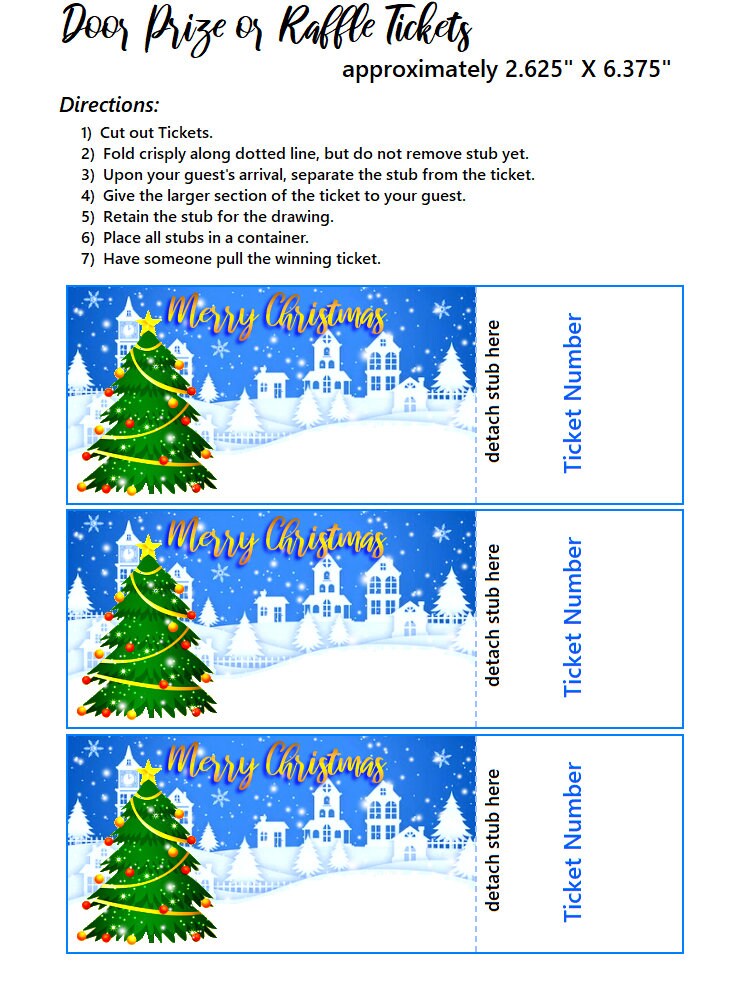 80 Numbered Tickets- Printable Christmas Door Prize Tickets, Printable ...