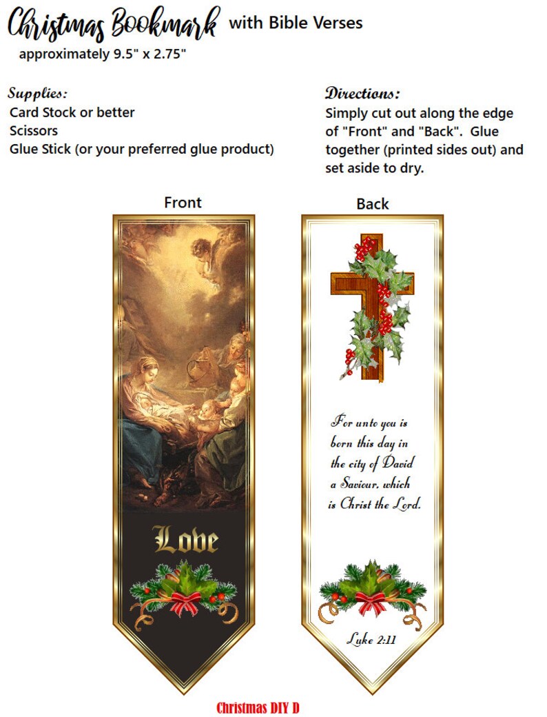Printable Christmas Bookmarks With Bible Verses on Reverse Side,birth ...