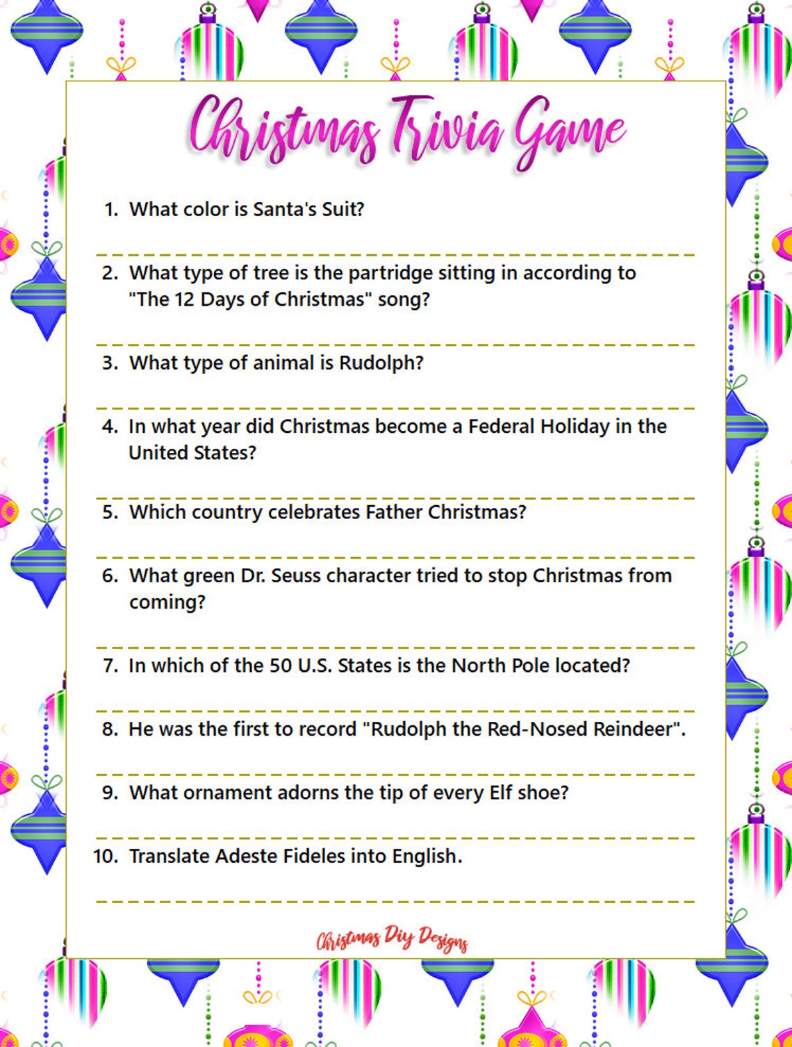 Printable Christmas Trivia Games Christmas Party Games, Christmas ...