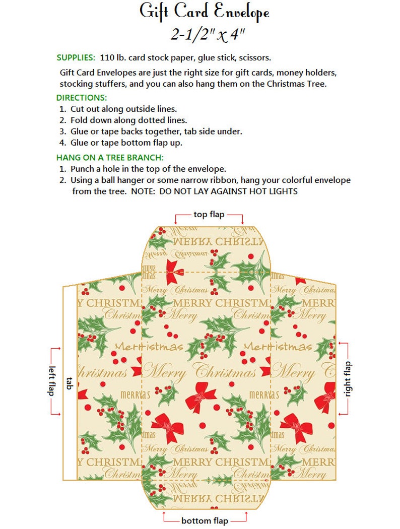 Printable Christmas Gift Card Holders Christmas Gift Card Envelope ...