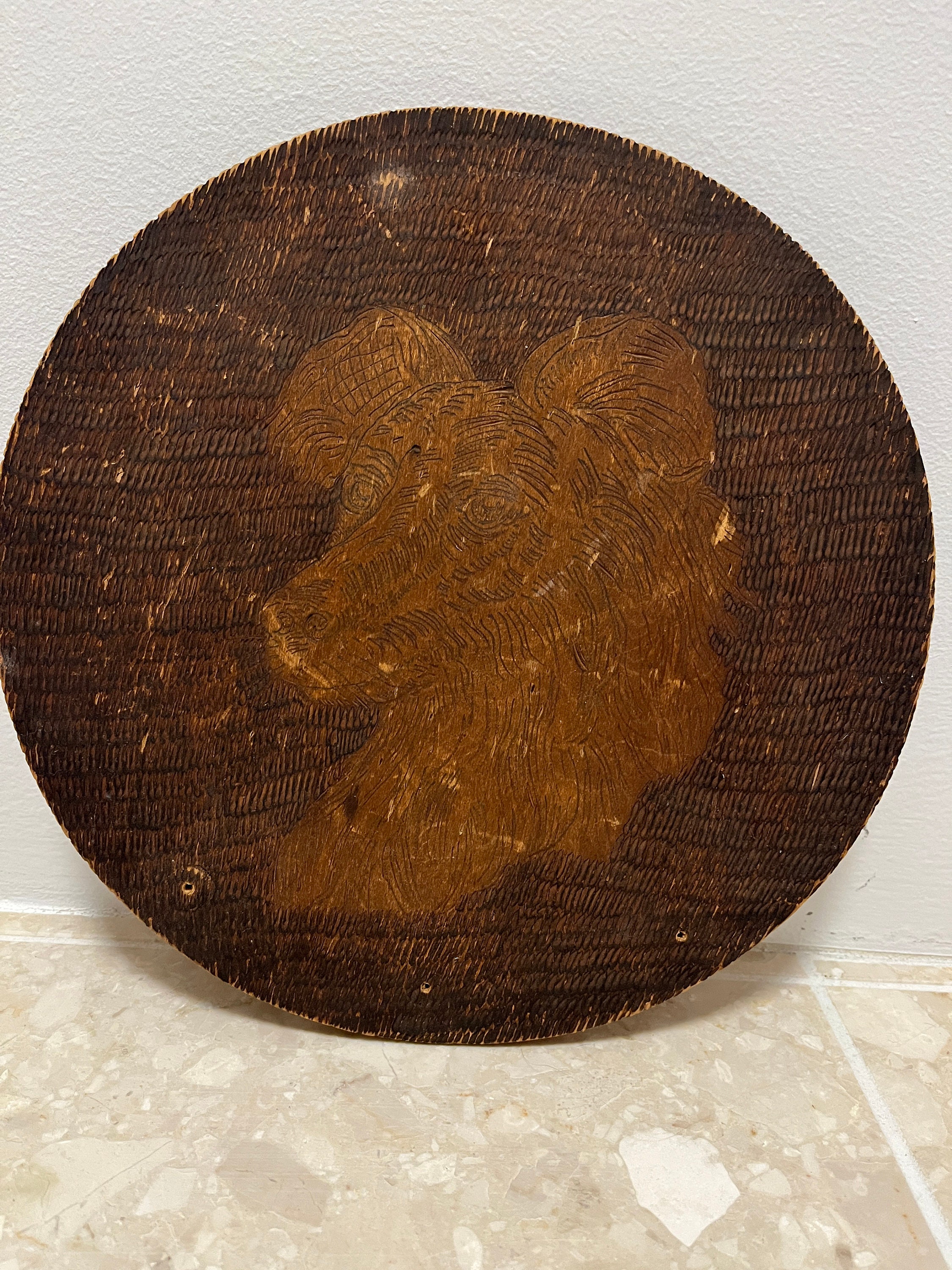 Antique Pyrography Dog Portrait - Etsy