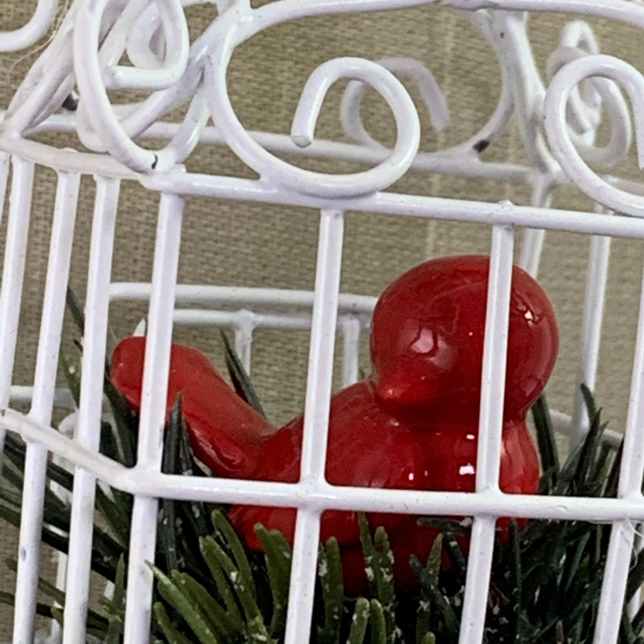 Tiny Red Ceramic Bird in a White Wire Cage With Legs and a - Etsy