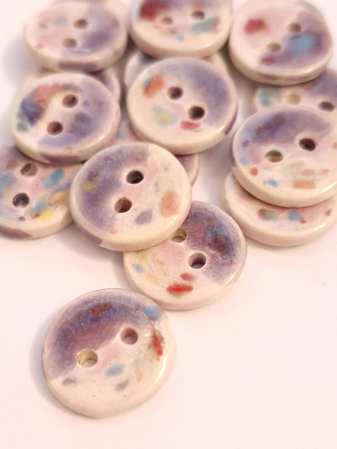 Purple and Lilac Ceramic Buttons Handmade and Finshed in a Multicolour ...