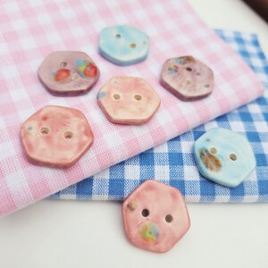 Pink, Purple and Blue Buttons. A Set of Hexagonal Ceramic Buttons ...