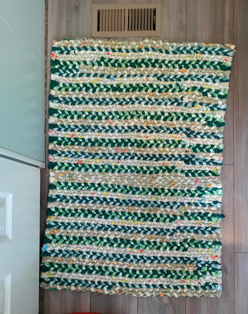 DIY Homemade Rag Rug Twined, Braided, Made on Loom, 40inx27in, Recycled ...