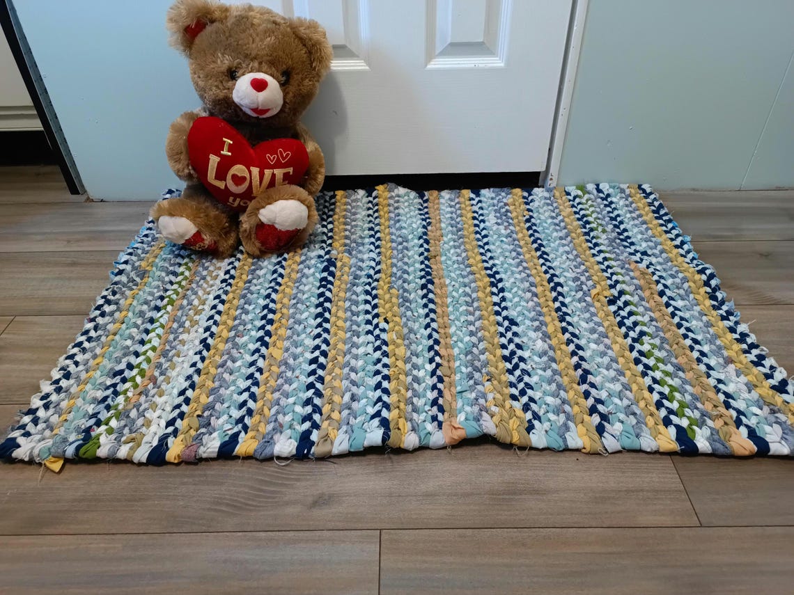 DIY Homemade Rag Rug Twined, Braided, Made on Loom, 40inx27in, Recycled ...