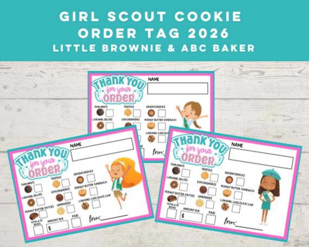 Thank You Girl Scout Cookies, Order Tag, ABC Baker, Little Brownie ...