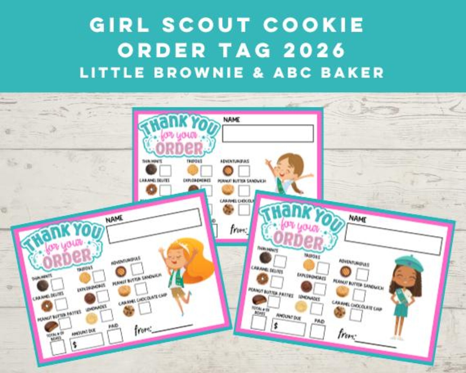 Thank You Girl Scout Cookies, Order Tag, ABC Baker, Little Brownie ...