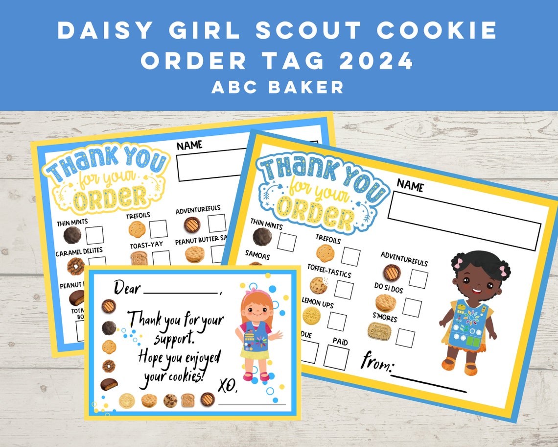 DAISY Girl Scout Cookie Printable 2024, ABC Baker, Cookie Order Tag ...