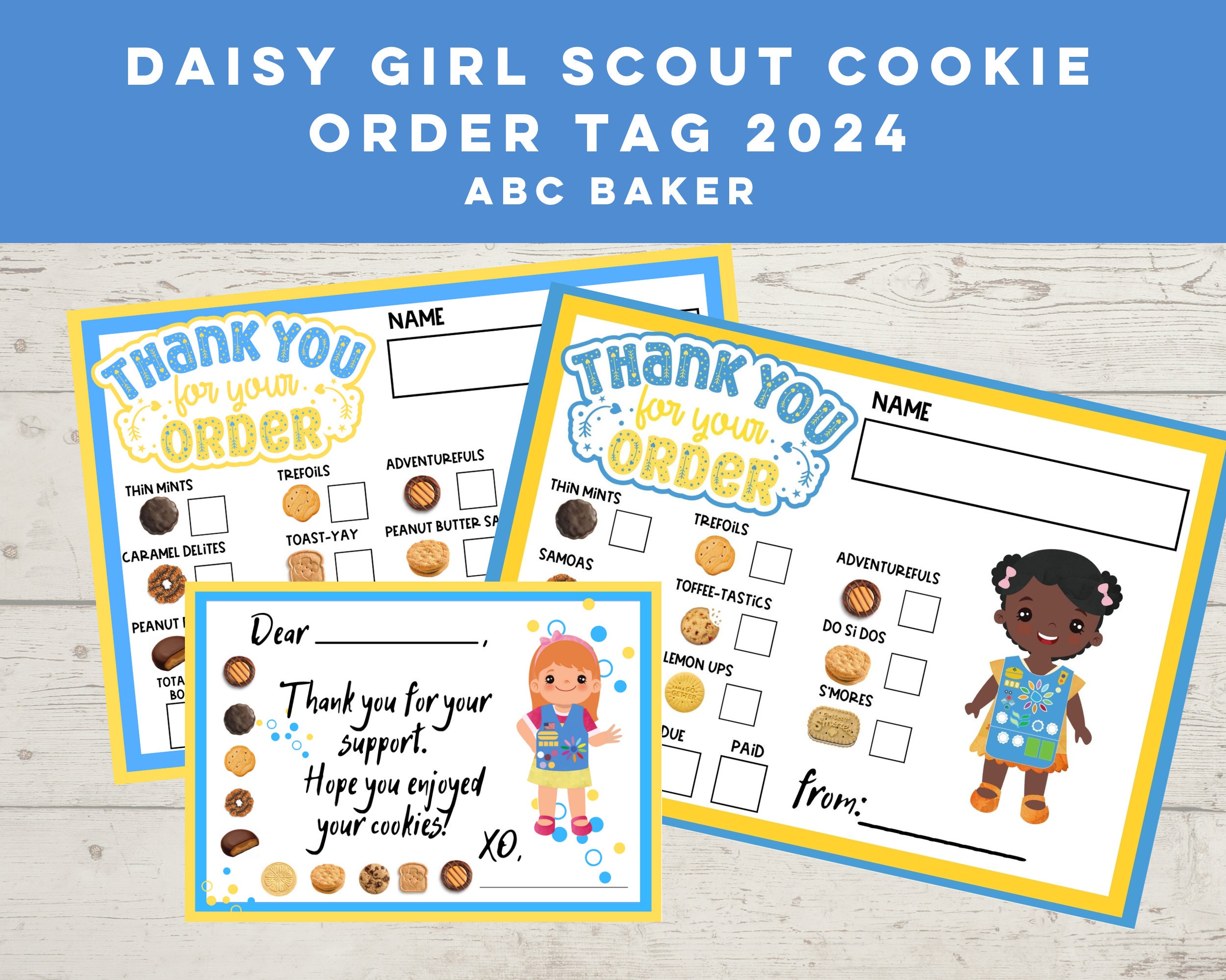 DAISY Girl Scout Cookie Printable 2024, ABC Baker, Cookie Order Tag ...