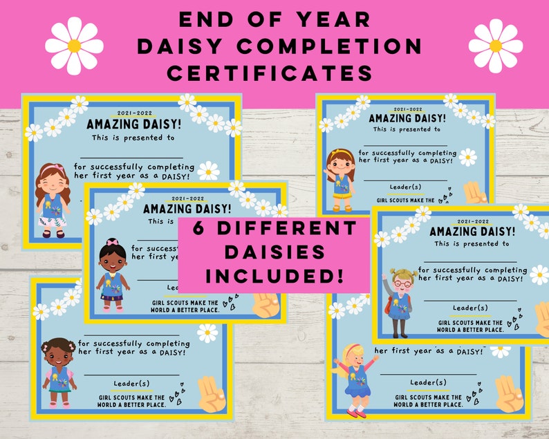 Girl Scout Daisy Completion Certificate, End of Year Award (digital ...