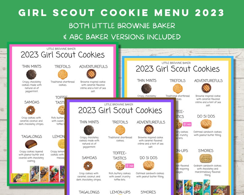 Girl Scout Cookie Menu Little Brownie Baker ABC Baker - Etsy