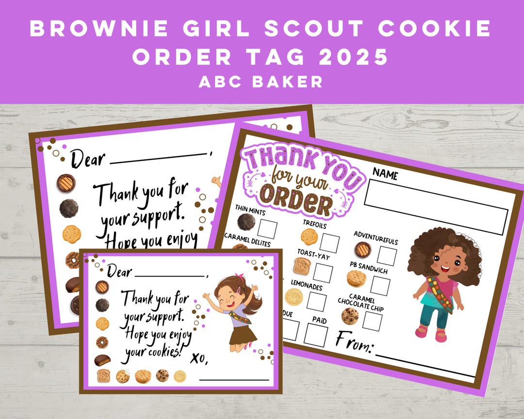 BROWNIE Girl Scout Cookie Printable 2025, Cookie Order Tag, ABC Baker ...