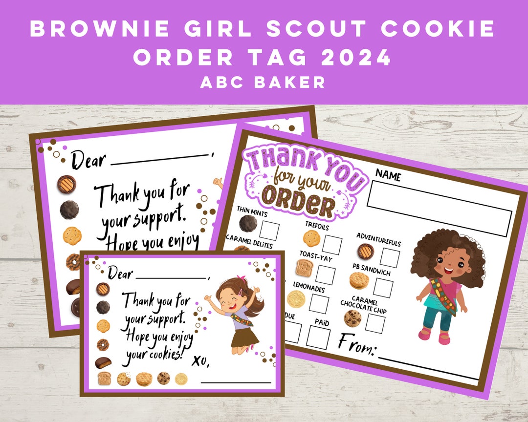 BROWNIE Girl Scout Cookie Printable 2024, Cookie Order Tag, ABC Baker ...