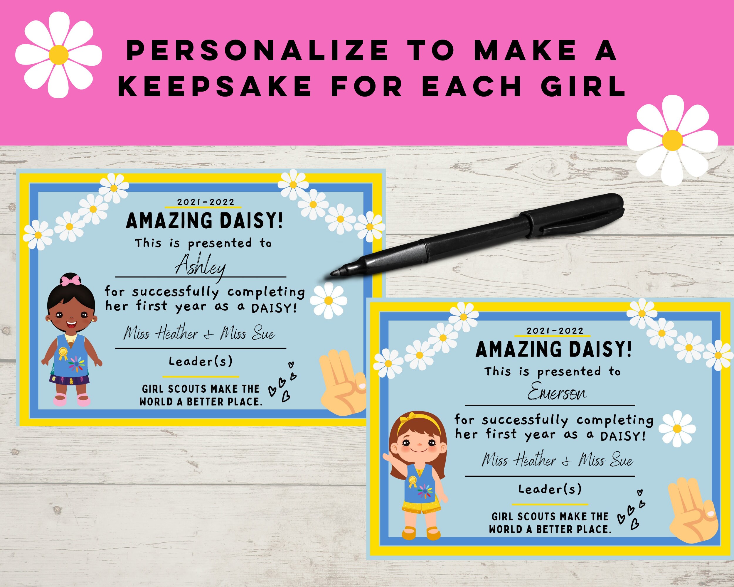 Girl Scout Daisy Completion Certificate, End of Year Award (digital ...