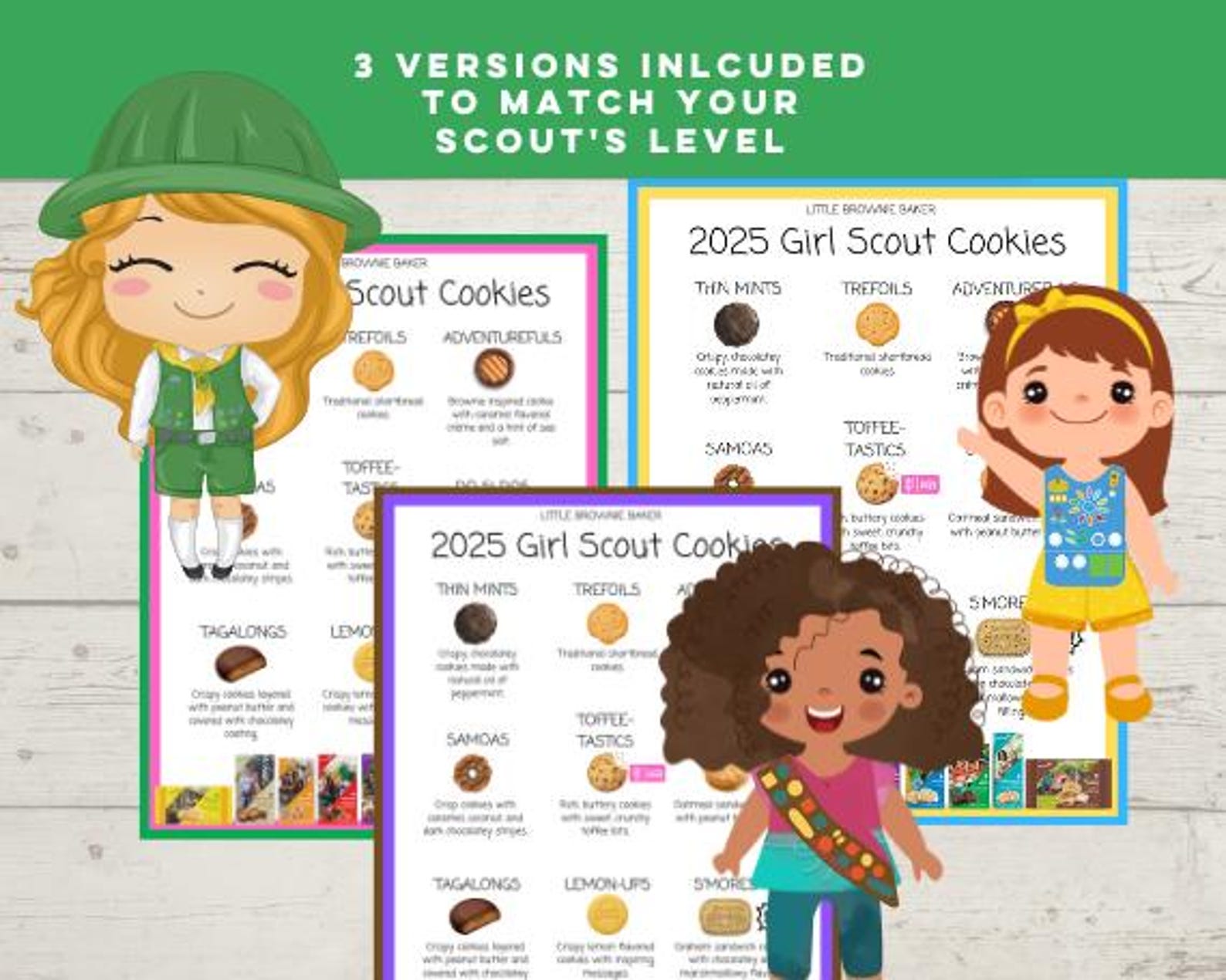 Girl Scout Cookie Menu, Little Brownie Baker, ABC Baker - Etsy