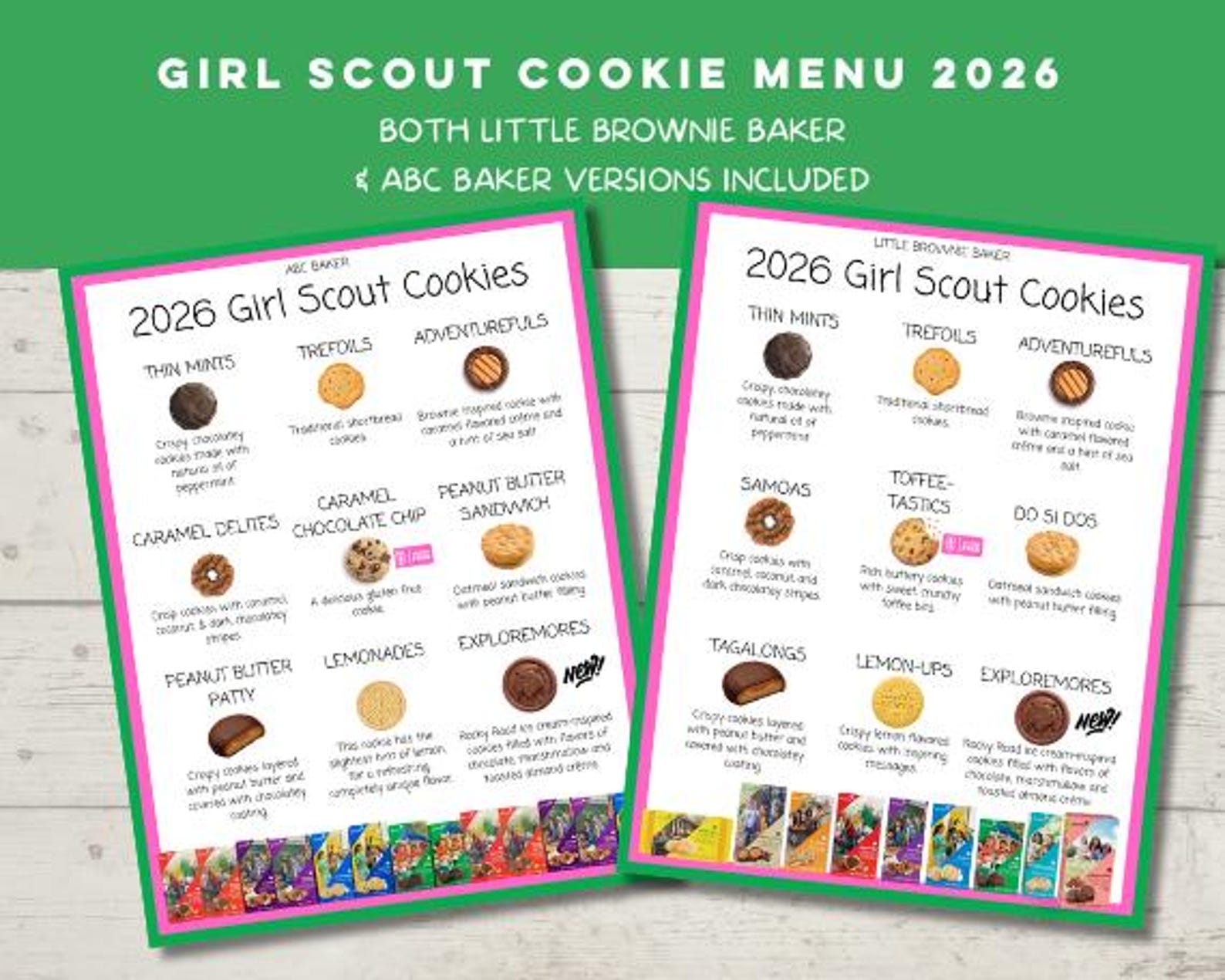 Girl Scout Cookie Menu, Little Brownie Baker, ABC Baker - Etsy
