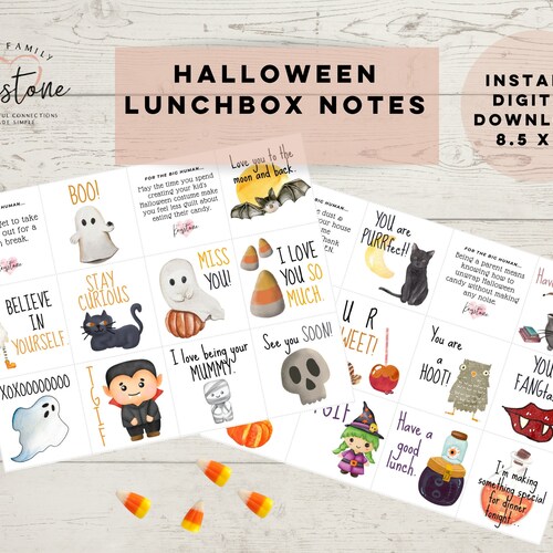 Halloween Lunch Box Notes. Printable Halloween Lunch Nox - Etsy