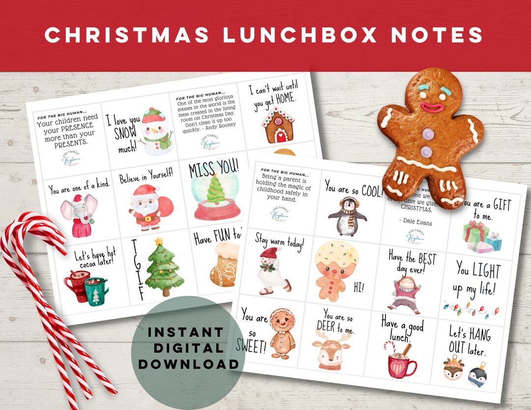 Printable Christmas Lunchbox Notes, Christmas Lunchbox Notes for Kids ...