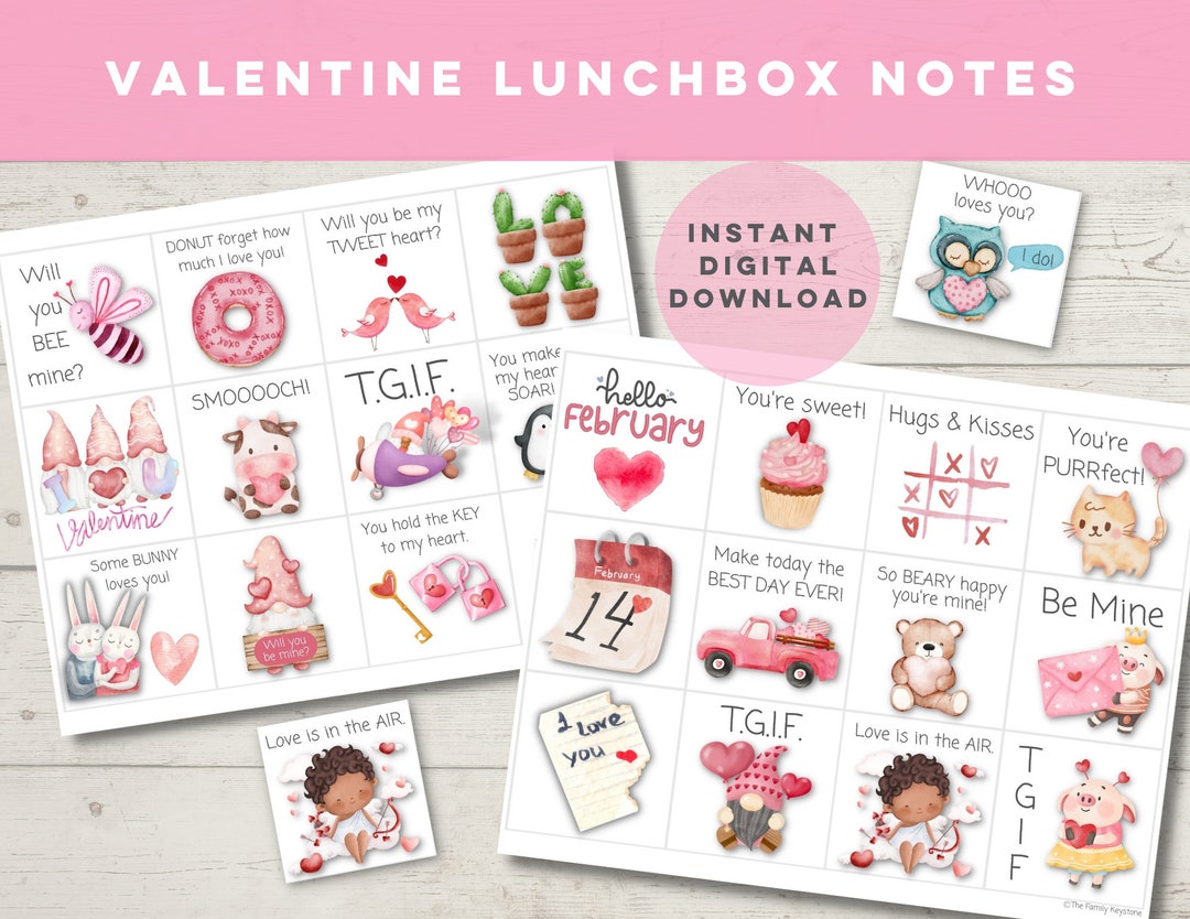 Printable Valentine Lunchbox Notes for Kids (PDF) - Etsy