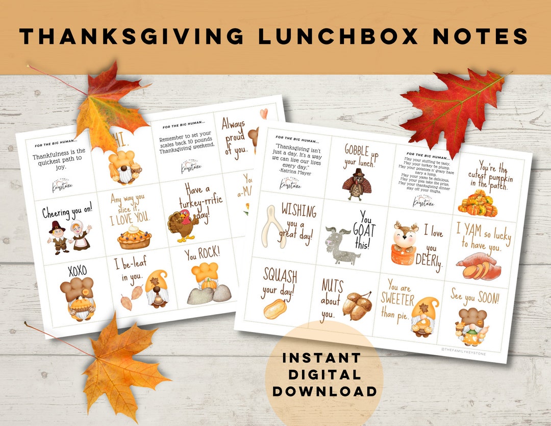 Thanksgiving Lunchbox Notes for Kids, School Lunchbox Notes, Fall ...
