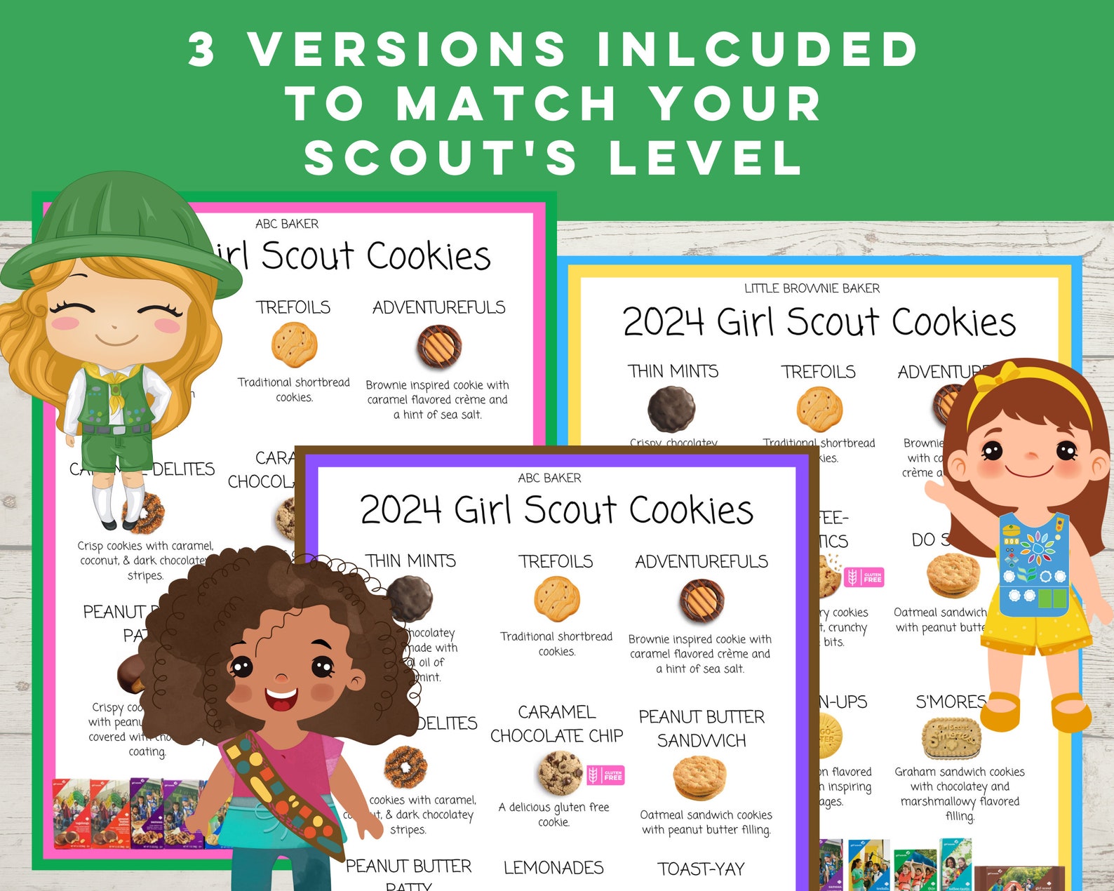 Girl Scout Cookie Menu, Little Brownie Baker, ABC Baker - Etsy