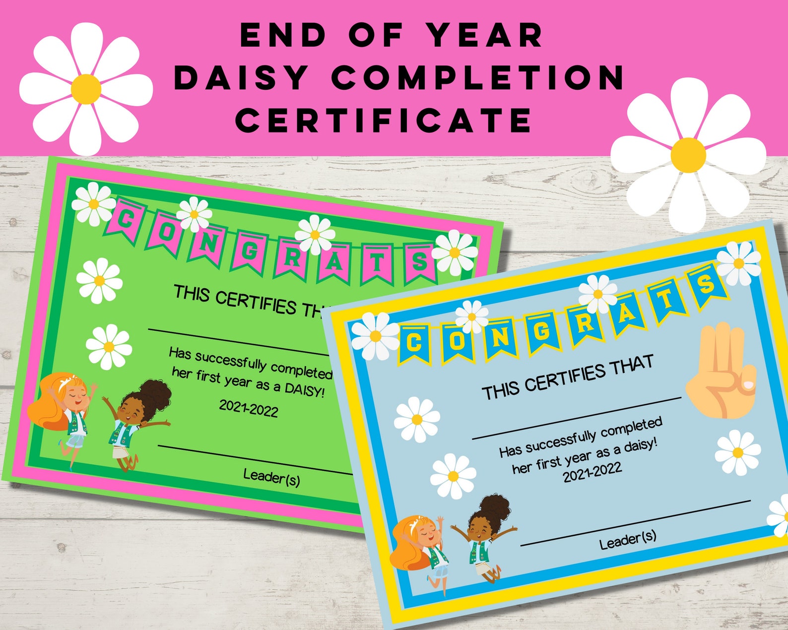 Editable End of Year Daisy Certificate Girl Scout Printable - Etsy