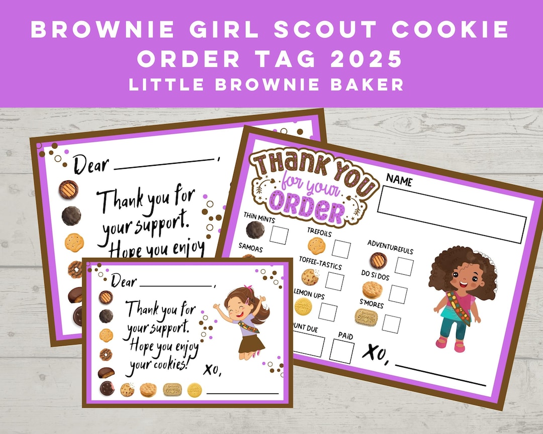 BROWNIE Girl Scout Cookie Printable 2025, Cookie Order Tag, Little ...