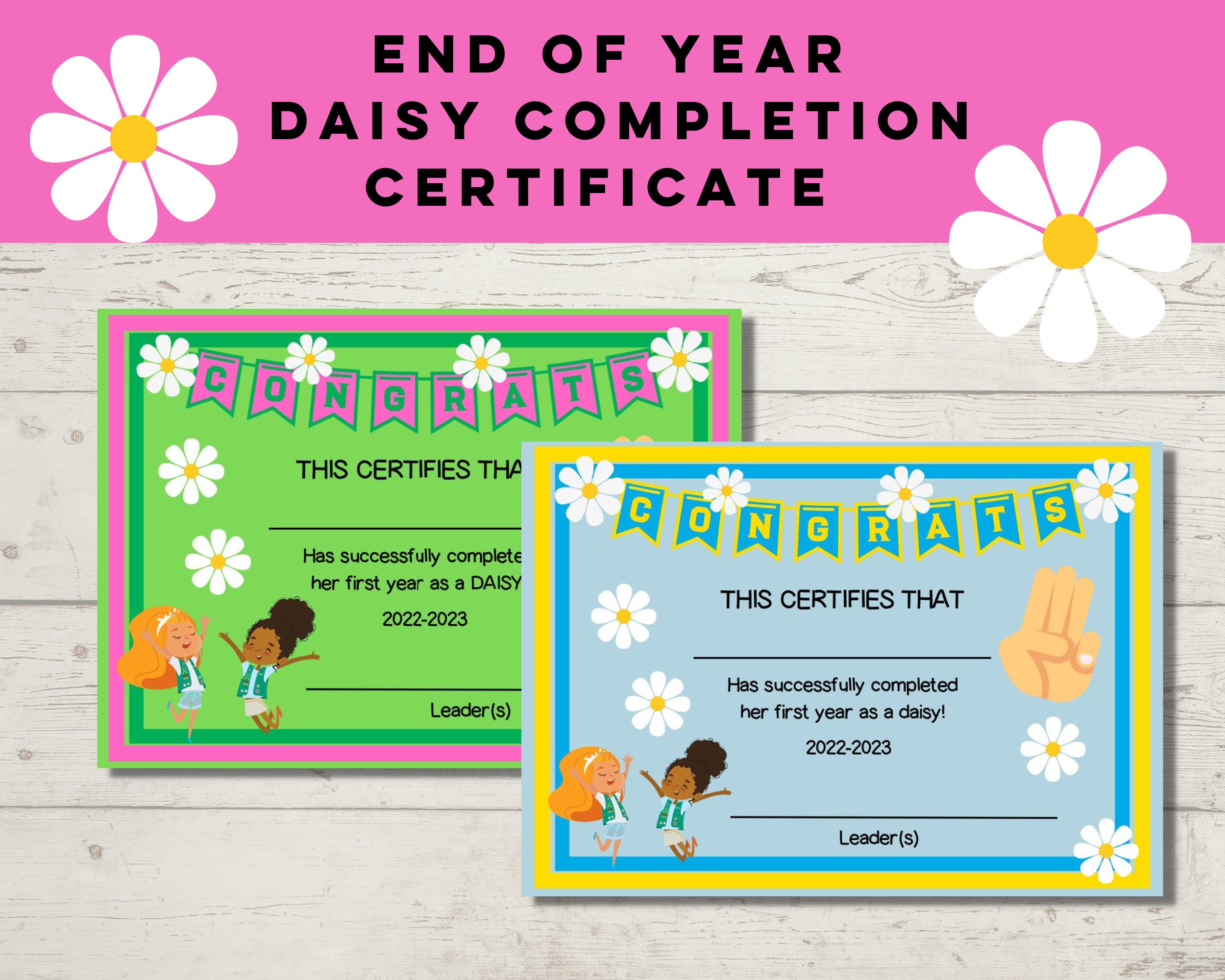 Editable End of Year Daisy Certificate, Girl Scout Printable 2023 - Etsy