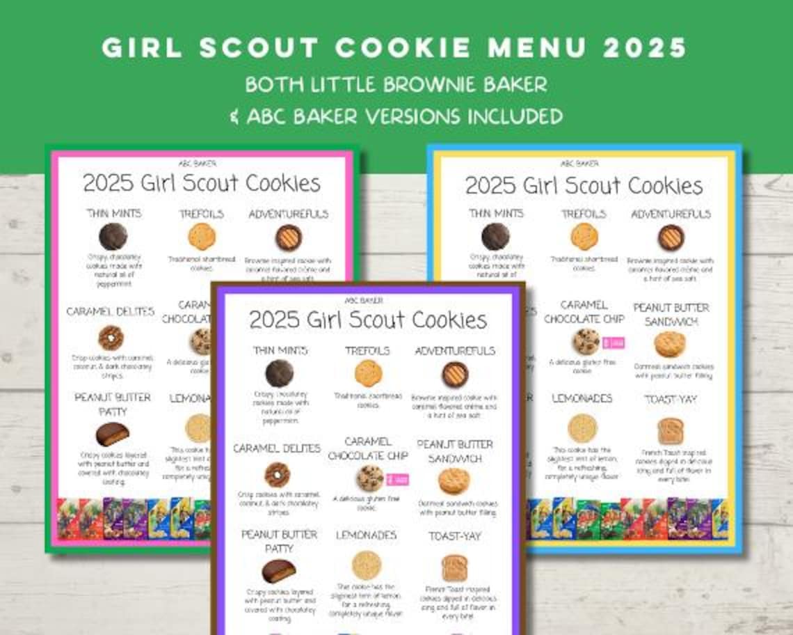 Girl Scout Cookie Menu, Little Brownie Baker, ABC Baker - Etsy