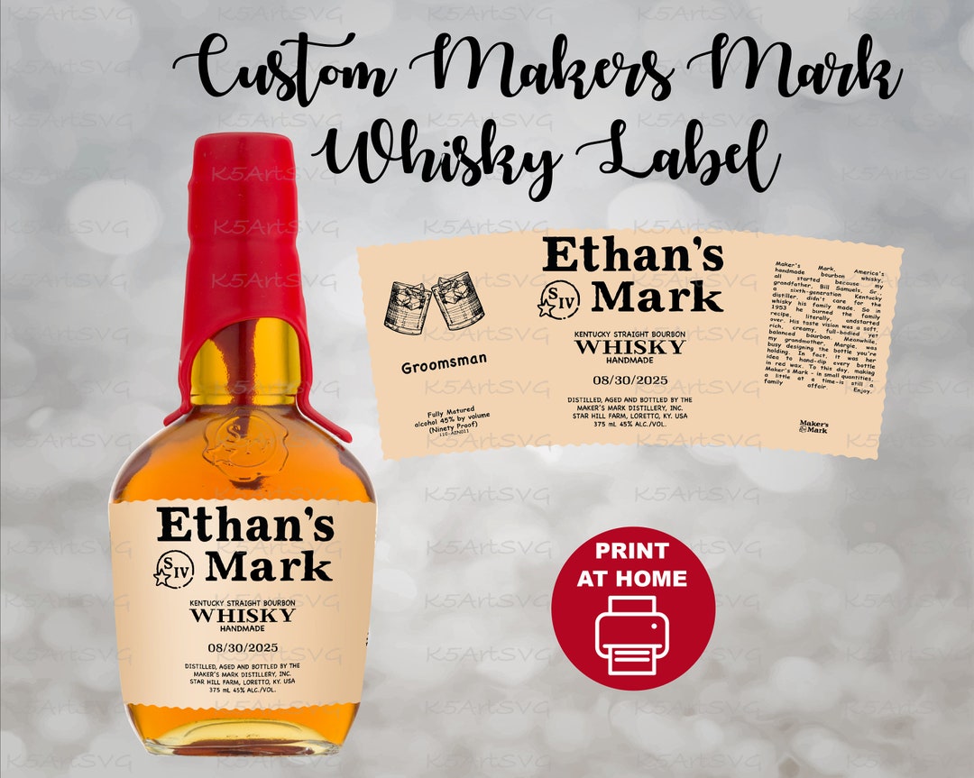 Bourbon Whiskey Label 375 Ml, Custom Whiskey Label, Maker's Mark Bottle ...
