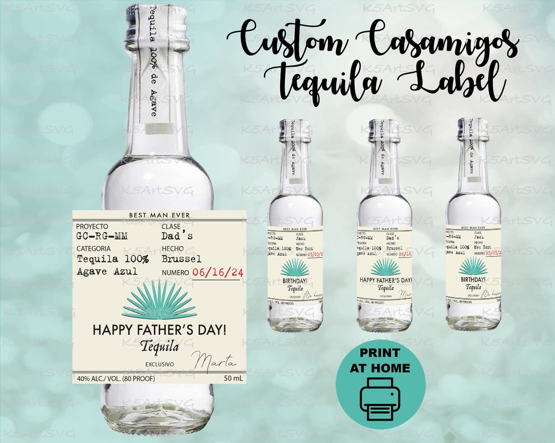 Custom 50 Ml Tequila Label, Custom Shot Casamigos Label, Personalized ...