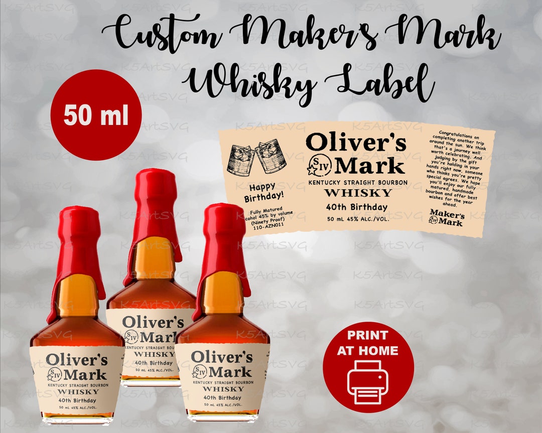 Bourbon 50 Ml Whiskey Label, Custom Whiskey Label, Maker's Mark Bottle ...