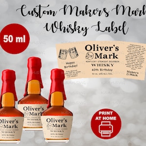 Bourbon 50 Ml Whiskey Label, Custom Whiskey Label, Maker's Mark Bottle ...