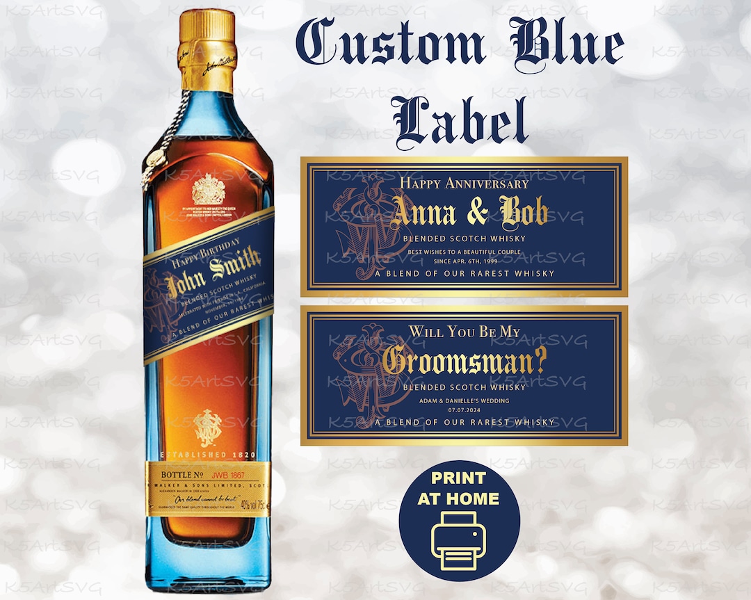 Printable Johnnie Walker Blue Label, Custom Whisky Label, Birthday Gift ...