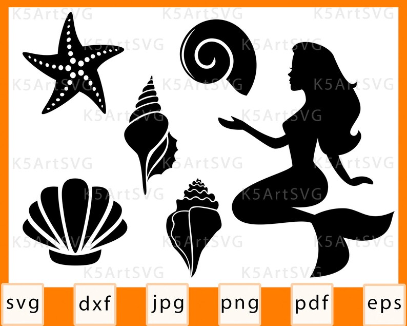 Mermaid SVG Bundle Mermaid Seashell Silhouette Summer Beach | Etsy