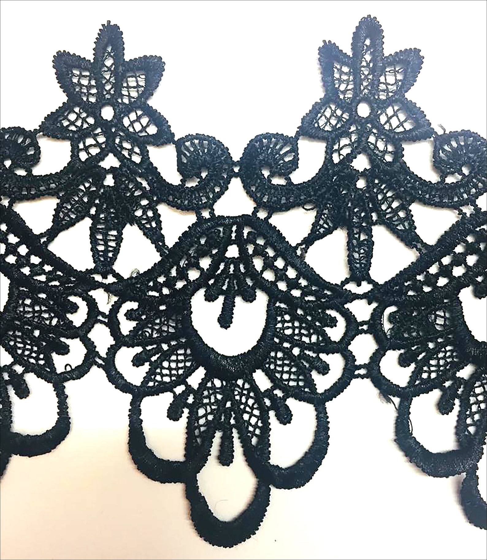 Black Statement Openwork Lace, Embroidered Vintage Look Scallop Edge ...