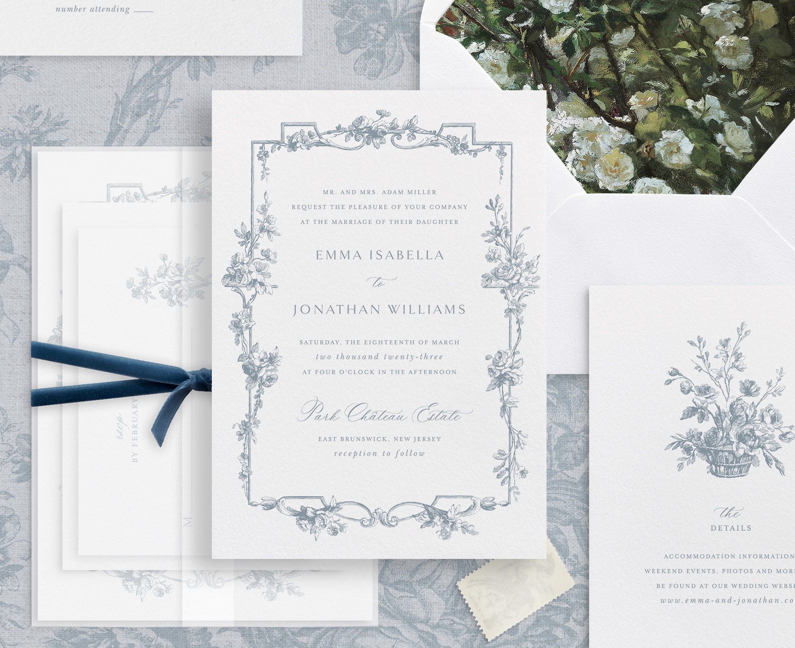 Printable Wedding Invitation Template Set With French Roses - Etsy