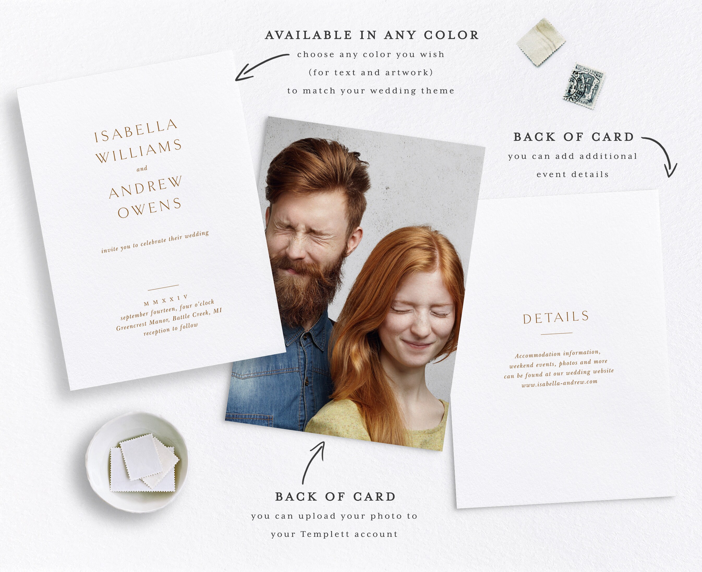 Printable Minimalist Wedding Invitation Template Set, Editable Simple ...