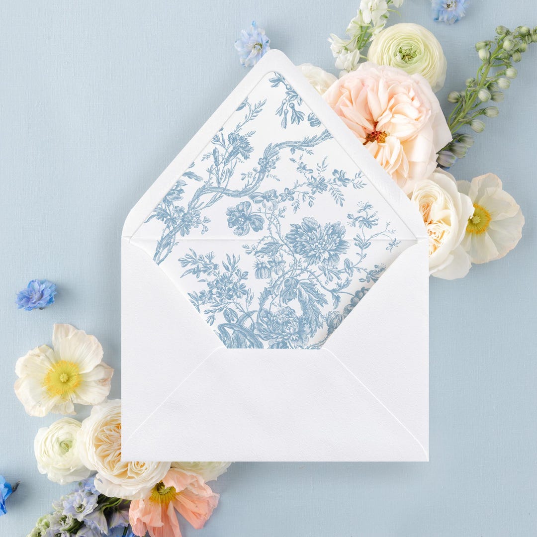 French Blue Toile Envelope Liner - Vintage Floral Wedding Stationery ...