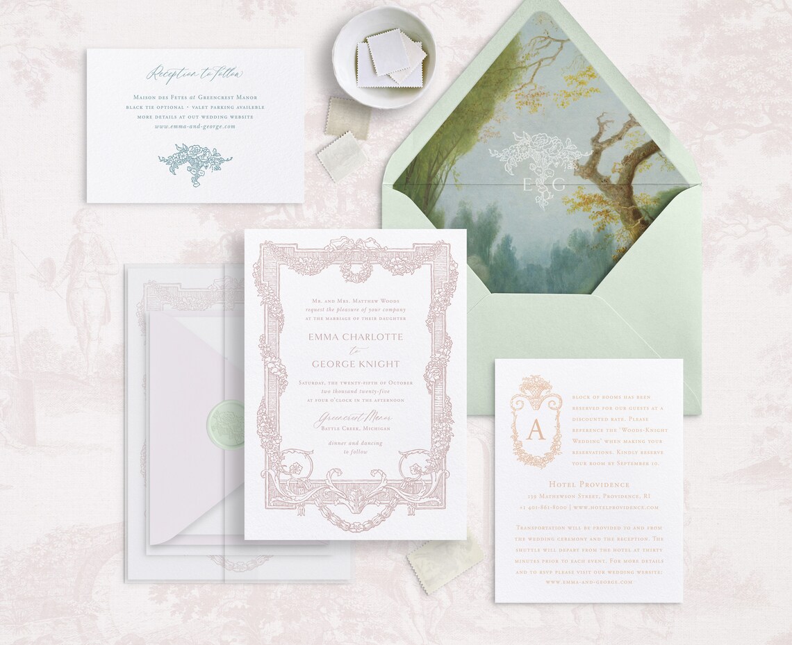 Printable Vintage Floral Frame Wedding Invitation Template Set ...