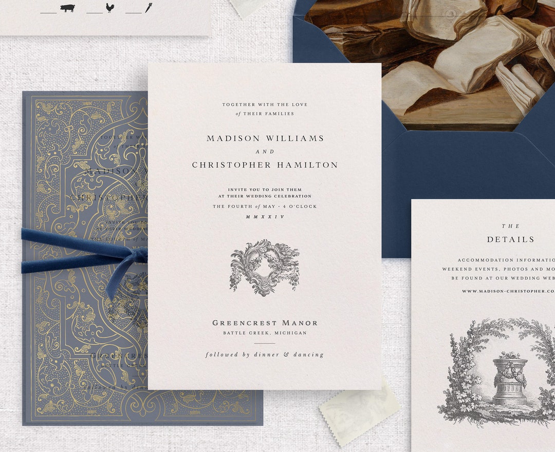Printable Vintage Book Style Wedding Invitation Template Set, Editable ...