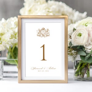 Printable Wedding Table Numbers Template With Golden Royal Crest ...