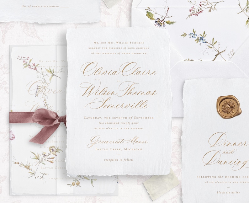 Printable Calligraphy Wedding Invitation Template Set, Editable Elegant ...