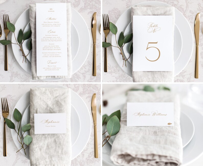 Elegant Gold Calligraphy Wedding Invitation Bundle | Minimalist Classic ...