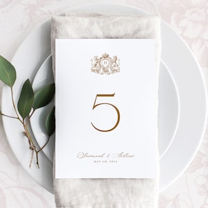 Printable Wedding Table Numbers Template With Golden Royal Crest ...