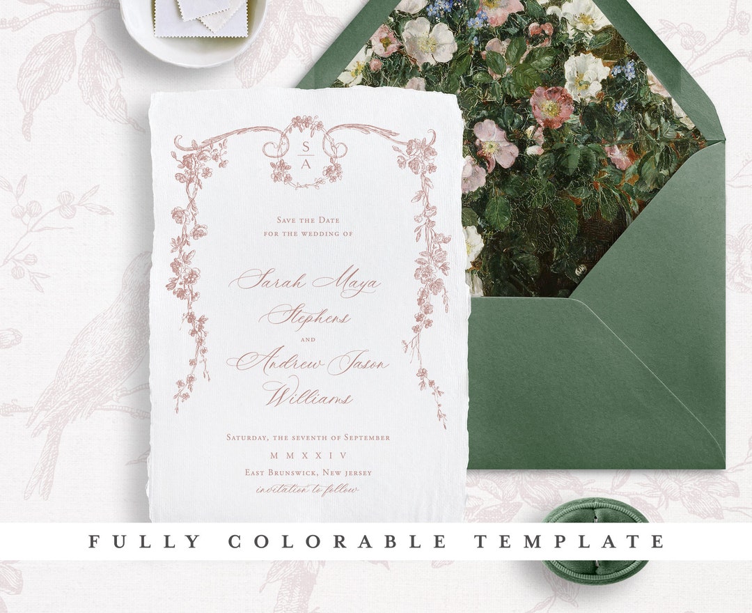 Printable Wedding Save the Date Template With French Roses, Editable ...