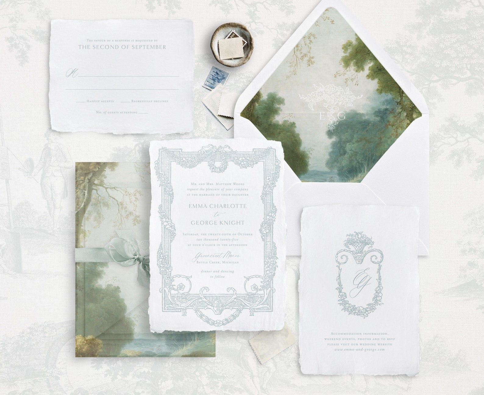 Printable Vintage Floral Frame Wedding Invitation Template Set ...
