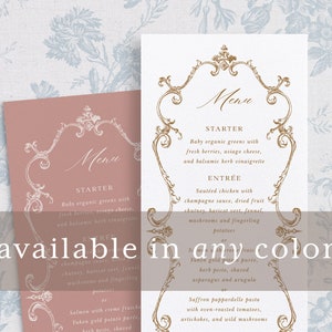 Printable Wedding Menu Card Template With Victorian Frame, Editable ...